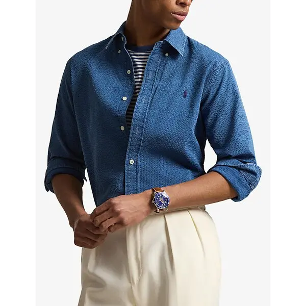 Polo Ralph Lauren Logo-embroidered Custom-fit Cotton-seersucker Shirt - Dark Indigo