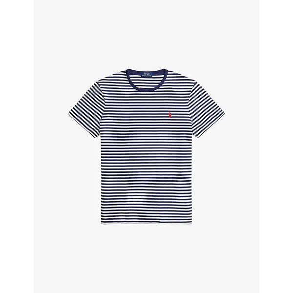 Polo Ralph Lauren Logo-embroidered Striped Cotton-jersey T-shirt - Newport Navy/white