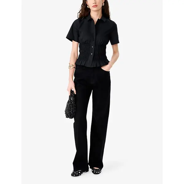 OMNES Shirred-panel Short-sleeve Cotton Blouse