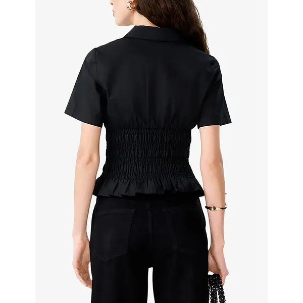 OMNES Shirred-panel Short-sleeve Cotton Blouse