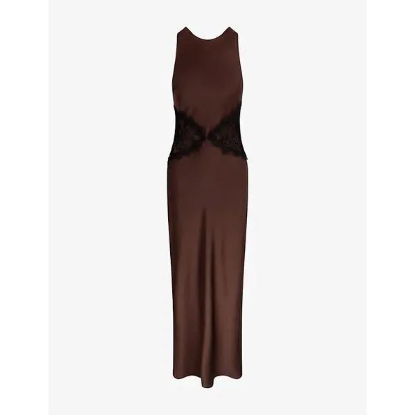 OMNES Andrea Lace-insert Satin Maxi Dress - Chocolate/black Lace