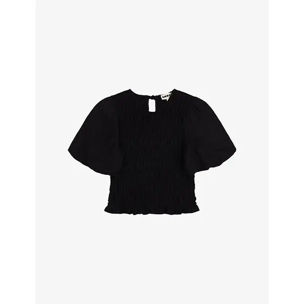 OMNES Nicolla Shirred-bodice Linen-blend Top - Black