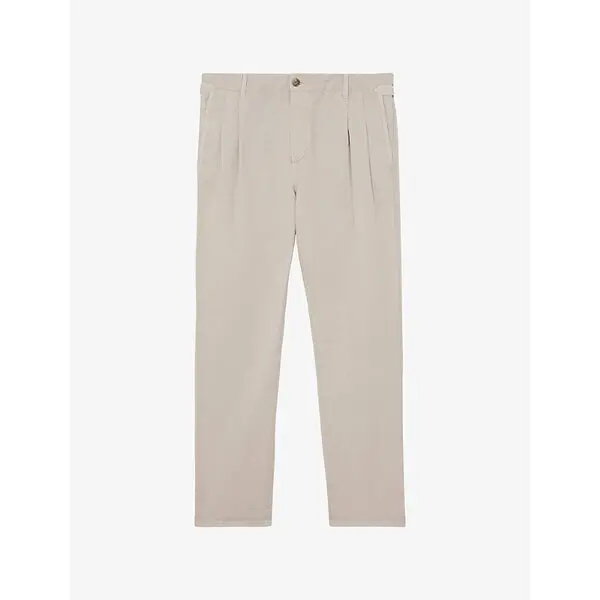 REISS Pablo Side-adjuster Cotton And Linen-blend Trousers - Stone