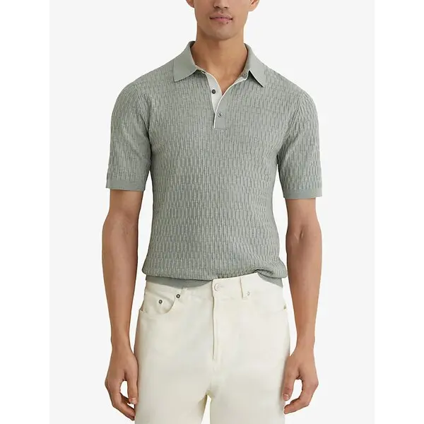 REISS Era Half-button Textured-knit Polo - Soft Sage
