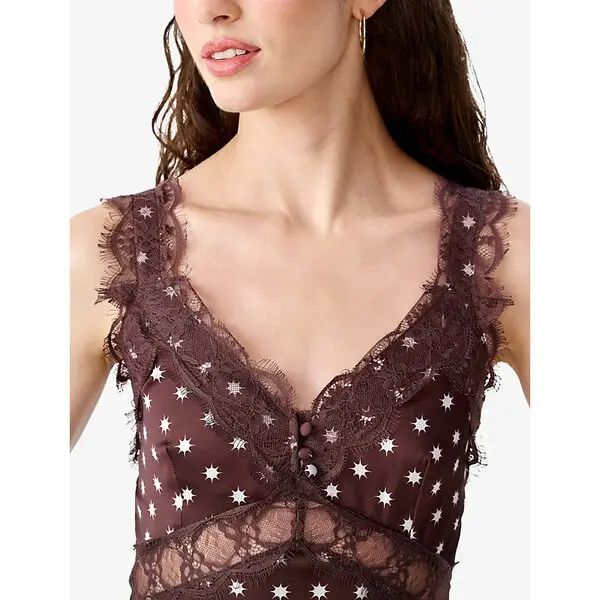 OMNES Allie Star-print Lace-trim Satin Mini Dress