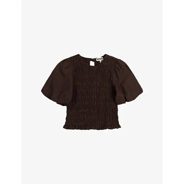 OMNES Nicolla Shirred-bodice Linen-blend Top - Chocolate