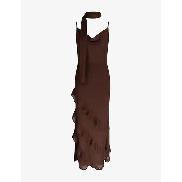OMNES Taylor Open-back Chiffon Midi Dress - Chocolate