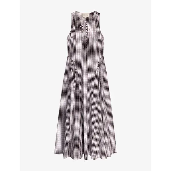 OMNES Margate Gingham-print Cotton Maxi Dress - Chocolate Gingham