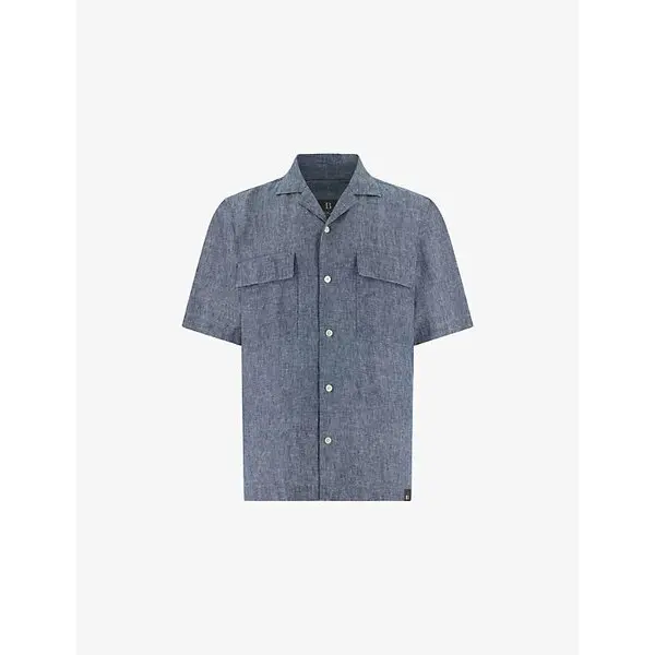 Boggi Milano Open-collar Linen And Cotton-blend Denim Shirt - Medium Blue