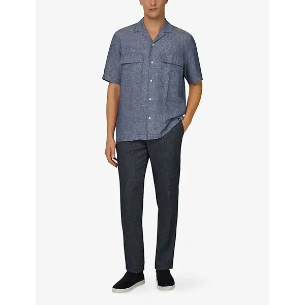 Boggi Milano Open-collar Linen And Cotton-blend Denim Shirt