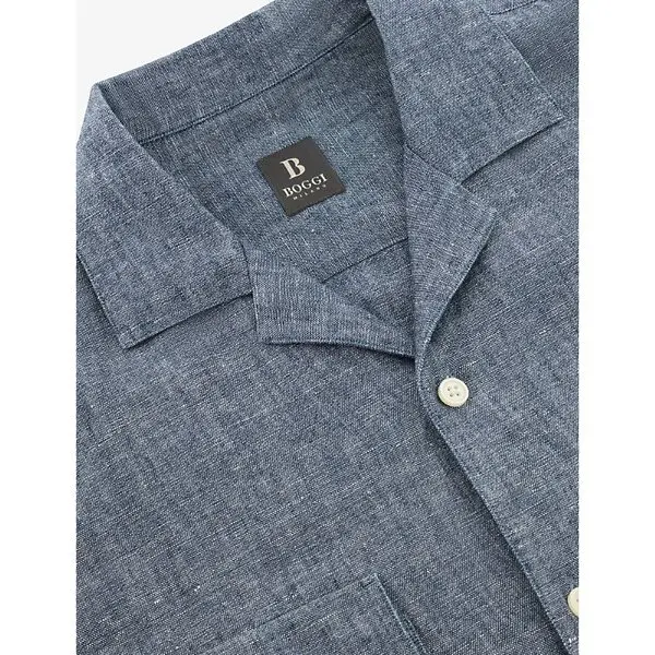 Boggi Milano Open-collar Linen And Cotton-blend Denim Shirt