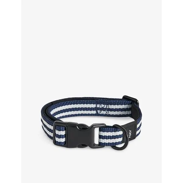HAY Stripe Flat Dog Collar - Blue And White Stripe