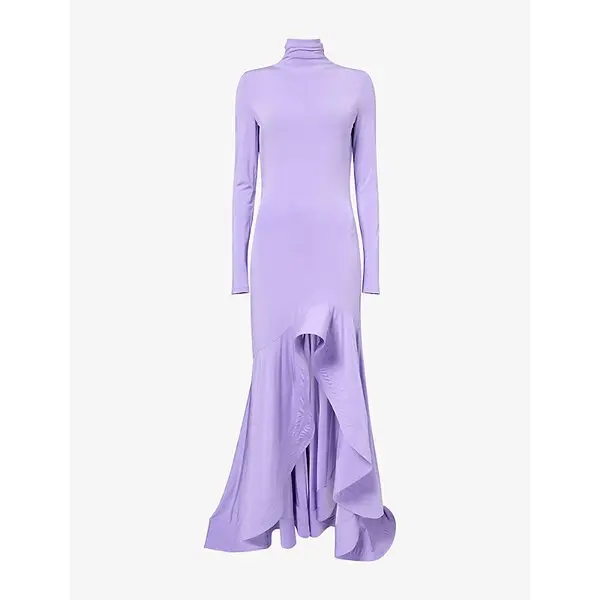 Stella McCartney Frill Long-sleeve Crepe-jersey Cocktail Maxi Dress - Lilac
