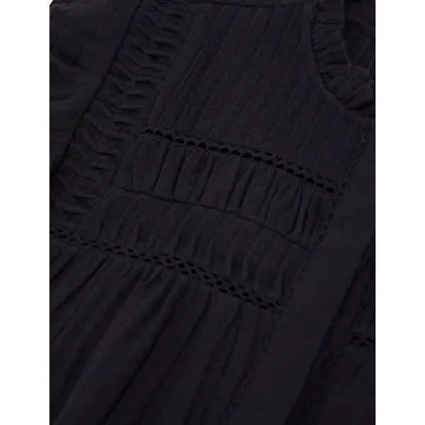REISS Florie Ruffle-neck Cotton Cheesecloth Top - Navy