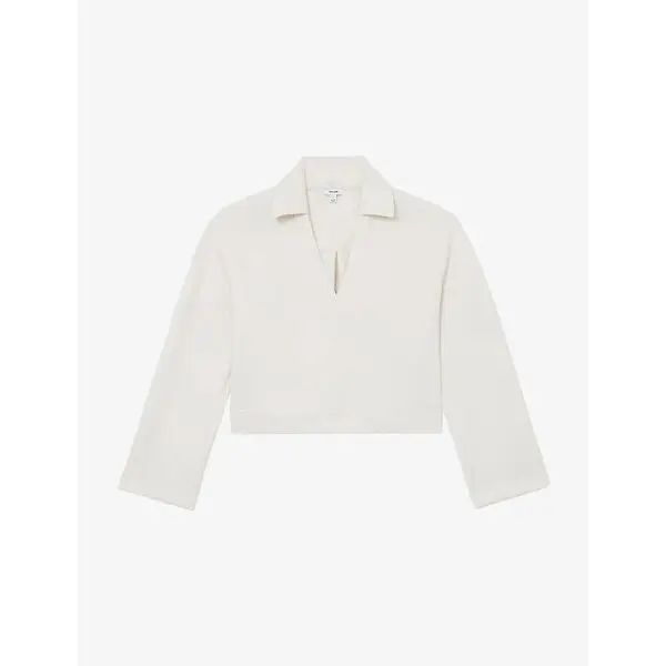 REISS Premium Interlock Open-collar Sweatshirt - Ivory