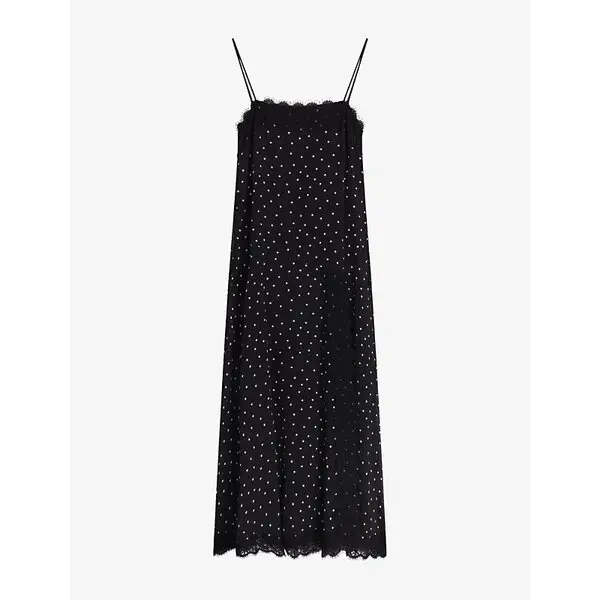 OMNES Thea Polka-dot Satin Maxi Dress - Black Polka Dot Lace