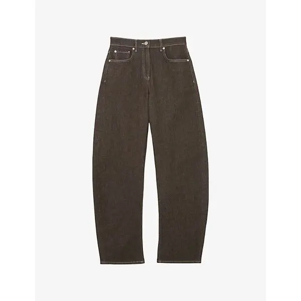 REISS Topstitched Barrel-leg Jeans - Brown