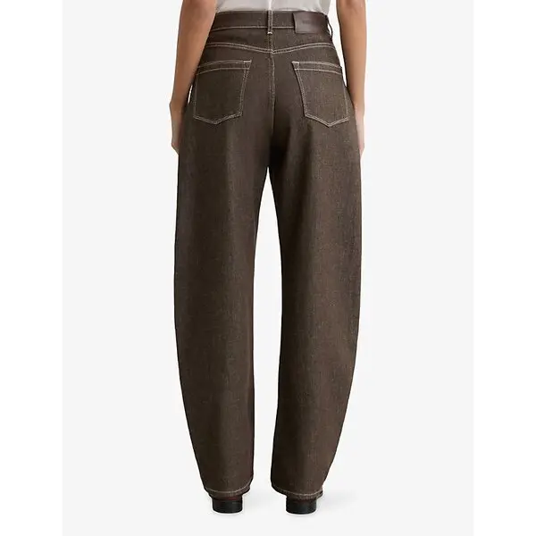 REISS Topstitched Barrel-leg Jeans