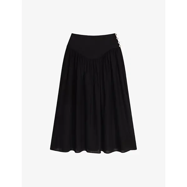 OMNES Lucille Flared Linen-blend Midi Skirt - Black