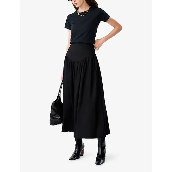 OMNES Lucille Flared Linen-blend Midi Skirt - Black
