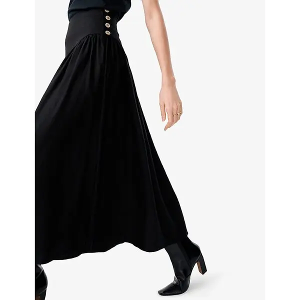 OMNES Lucille Flared Linen-blend Midi Skirt - Black