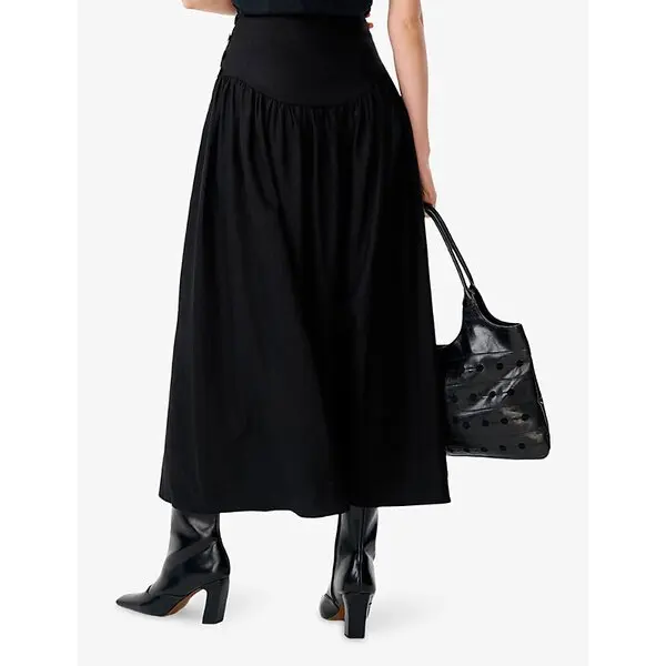OMNES Lucille Flared Linen-blend Midi Skirt - Black