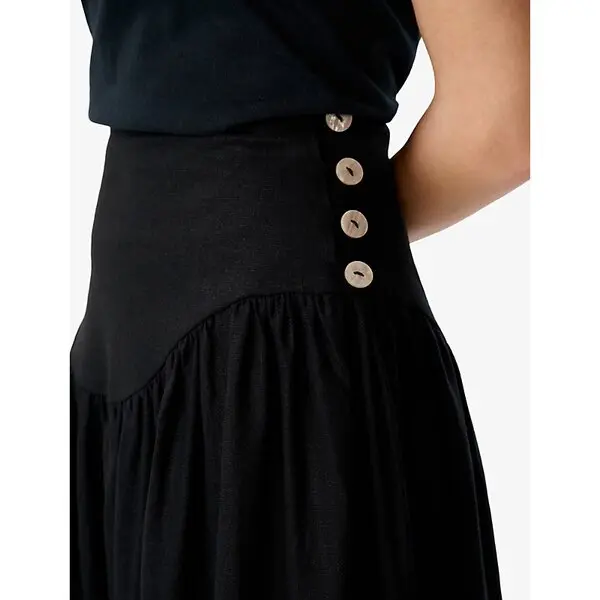 OMNES Lucille Flared Linen-blend Midi Skirt - Black