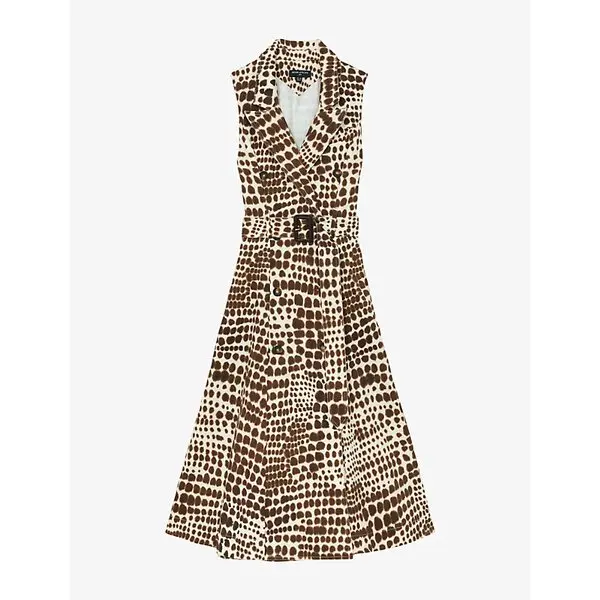 REISS Concordia Animal-print Stretch-cotton Midi Dress - Chocolate