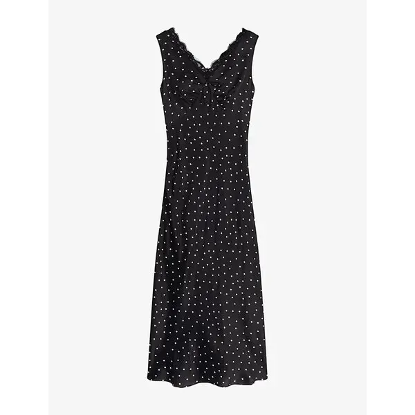 OMNES Jennifer Polka-dot Satin Maxi Dress - Black Polka Dot