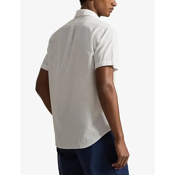Polo Ralph Lauren Logo-embroidered Short-sleeved Cotton-seersucker Shirt - White