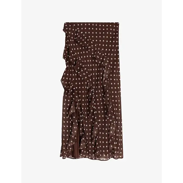 OMNES Darline Star-print Satin Midi Skirt - Chocolate