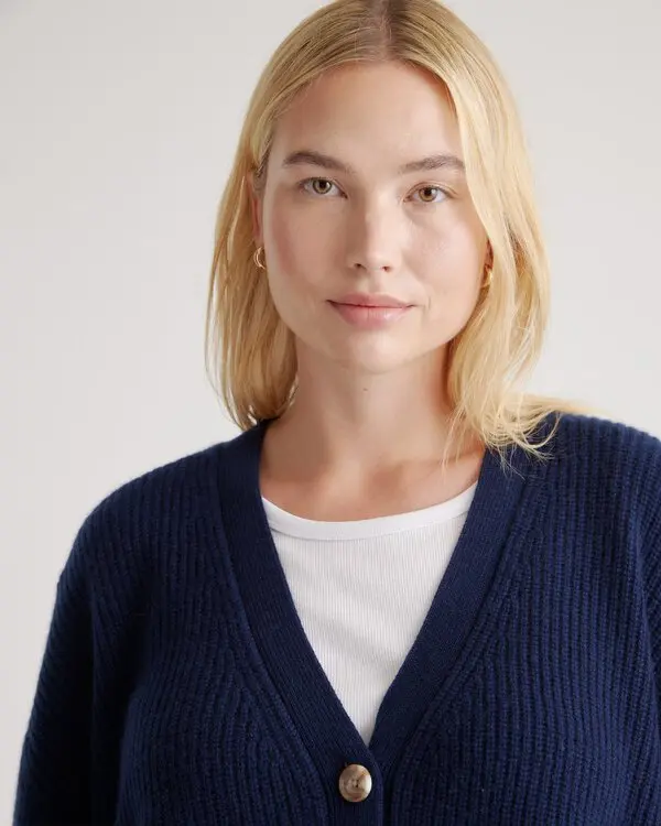 Quince Mongolian Spring Cashmere Oversized Boyfriend Cardigan Sweater - Navy