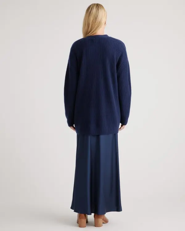 Quince Mongolian Spring Cashmere Oversized Boyfriend Cardigan Sweater - Navy