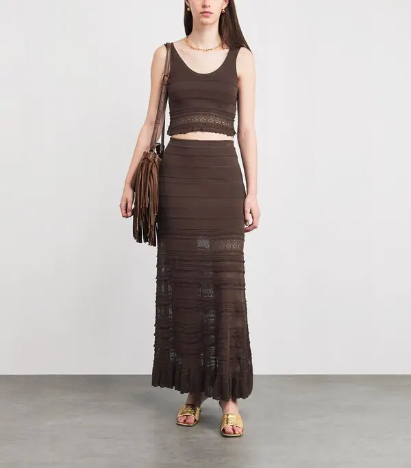 Sandro Pointelle Crop Top - Brown