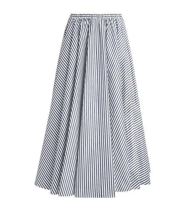 PATOU Striped Pleated Midi Skirt - Blue