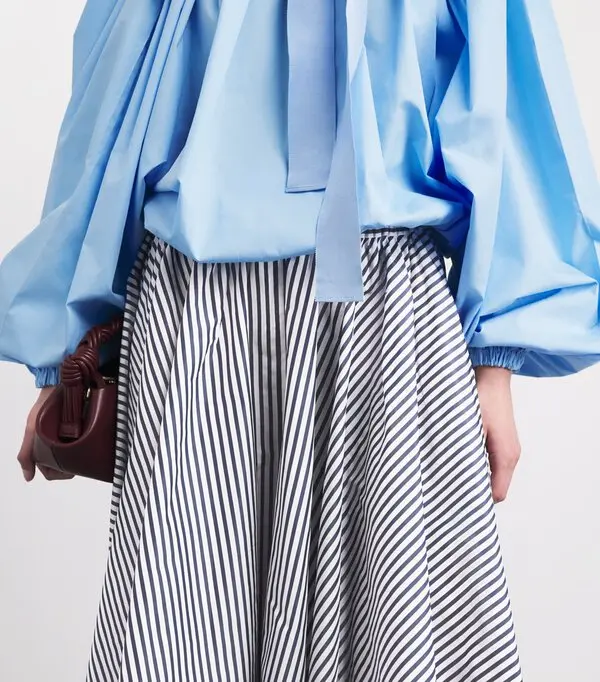 PATOU Striped Pleated Midi Skirt - Blue