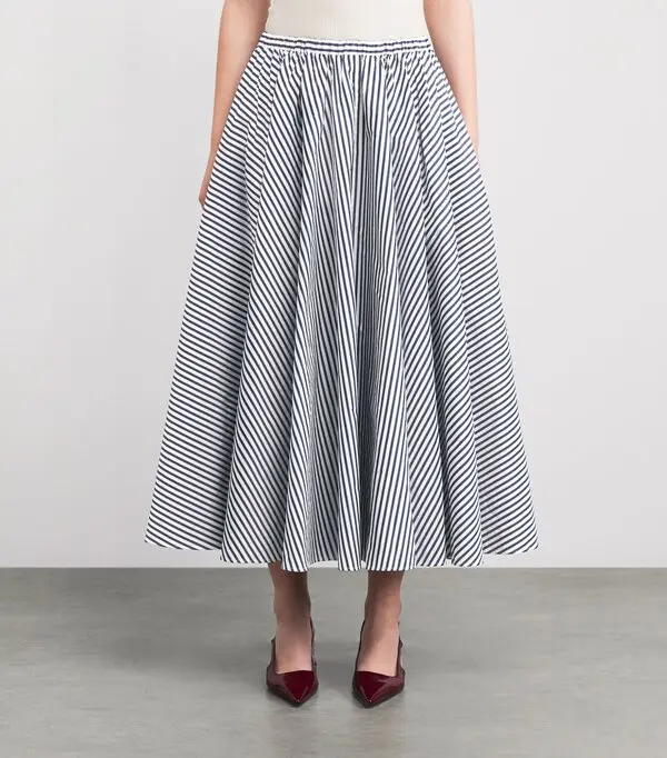PATOU Striped Pleated Midi Skirt - Blue