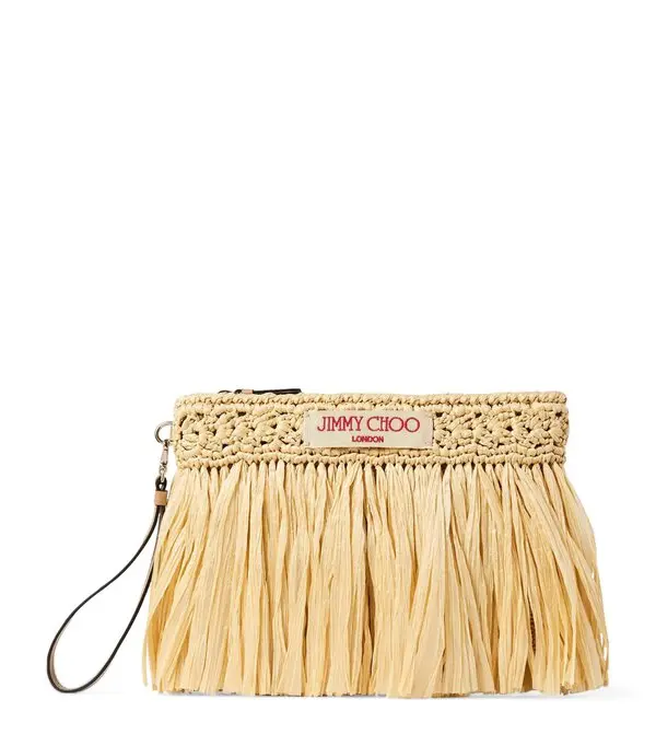 JIMMY CHOO Raffia Flat Pouch - Brown