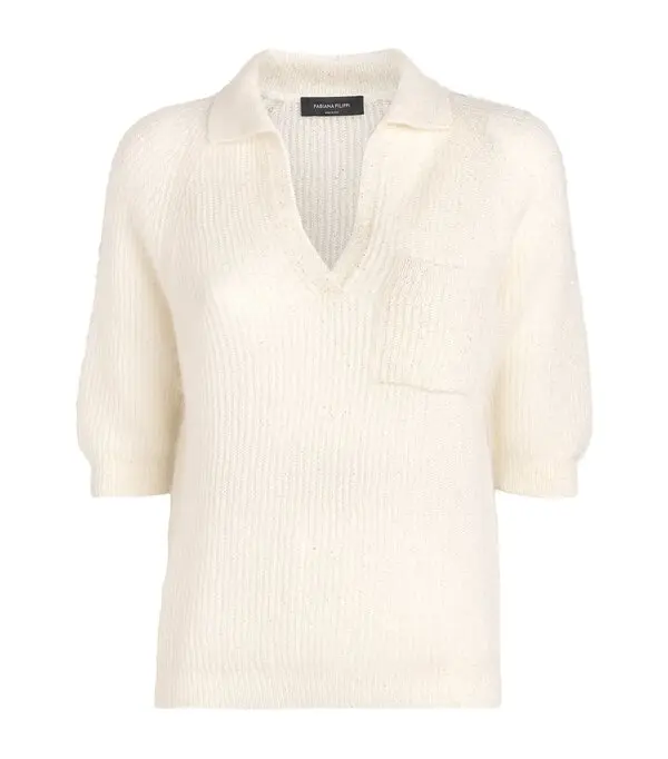 Fabiana Filippi Knitted Sequin Polo Sweater - Ivory