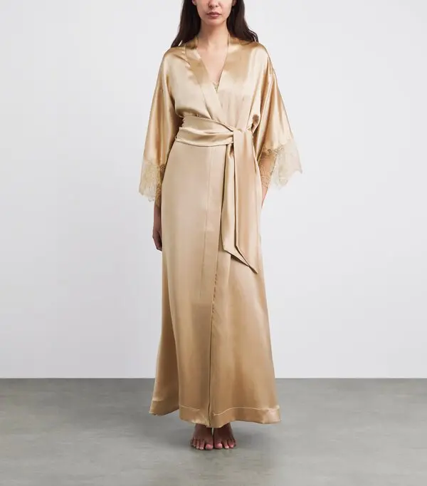 Carine Gilson Silk Lace-trim Louise Kimono - Brown