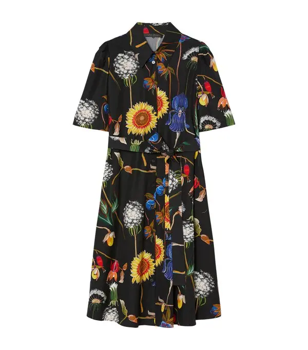 Marina Rinaldi Cotton Printed Midi Shirt Dress - Black