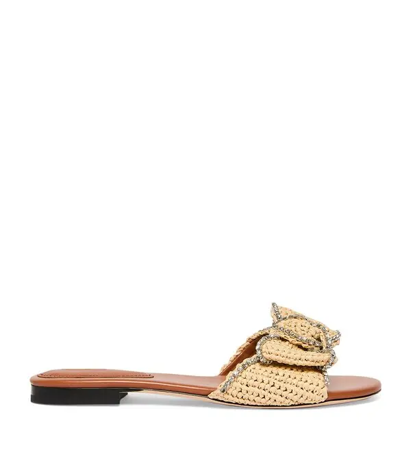 Marina Rinaldi Embellished Raffia Slides - Brown