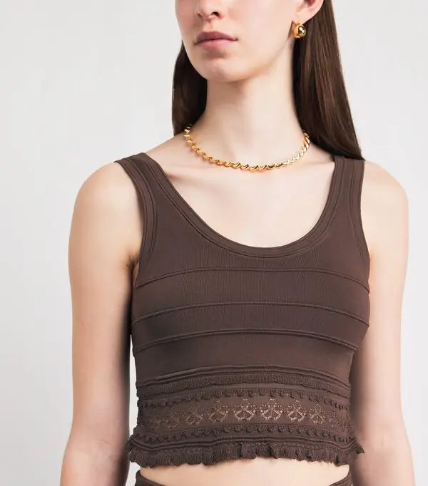Sandro Pointelle Knit Crop Top - Brown