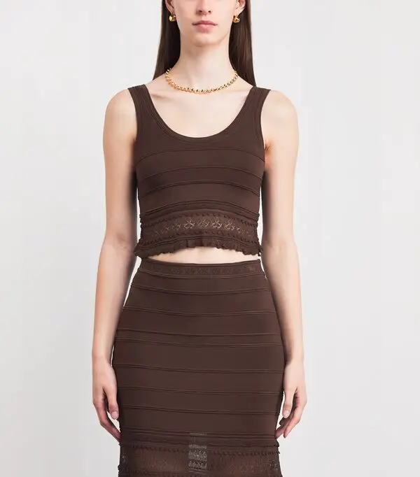 Sandro Pointelle Knit Crop Top - Brown