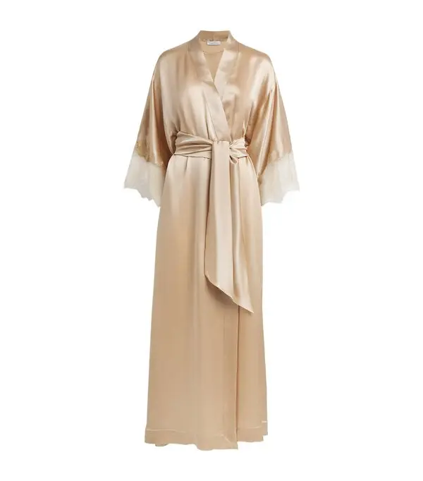Carine Gilson Silk Lace-trim Louise Kimono - Brown