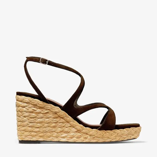 JIMMY CHOO Ayla 85 Suede Wedge Sandal - Coffee
