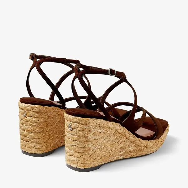 JIMMY CHOO Ayla 85 Suede Wedge Sandal - Coffee