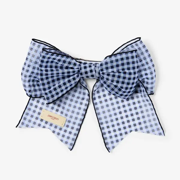 JIMMY CHOO Gingham Organza Bow Hair Clip - Marine Mix