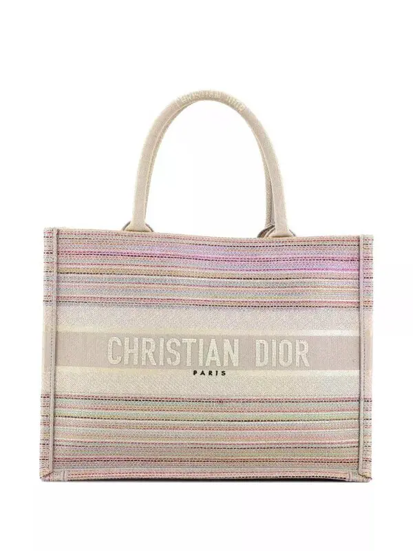 Dior Multicolor Stripes Embroidered Canvas Medium Tote Bag - Multicolour