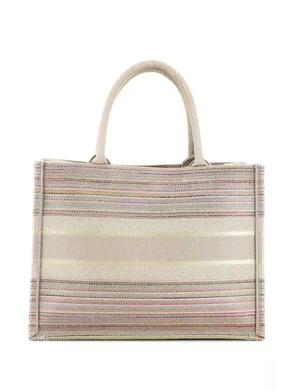 Dior Multicolor Stripes Embroidered Canvas Medium Tote Bag - Multicolour